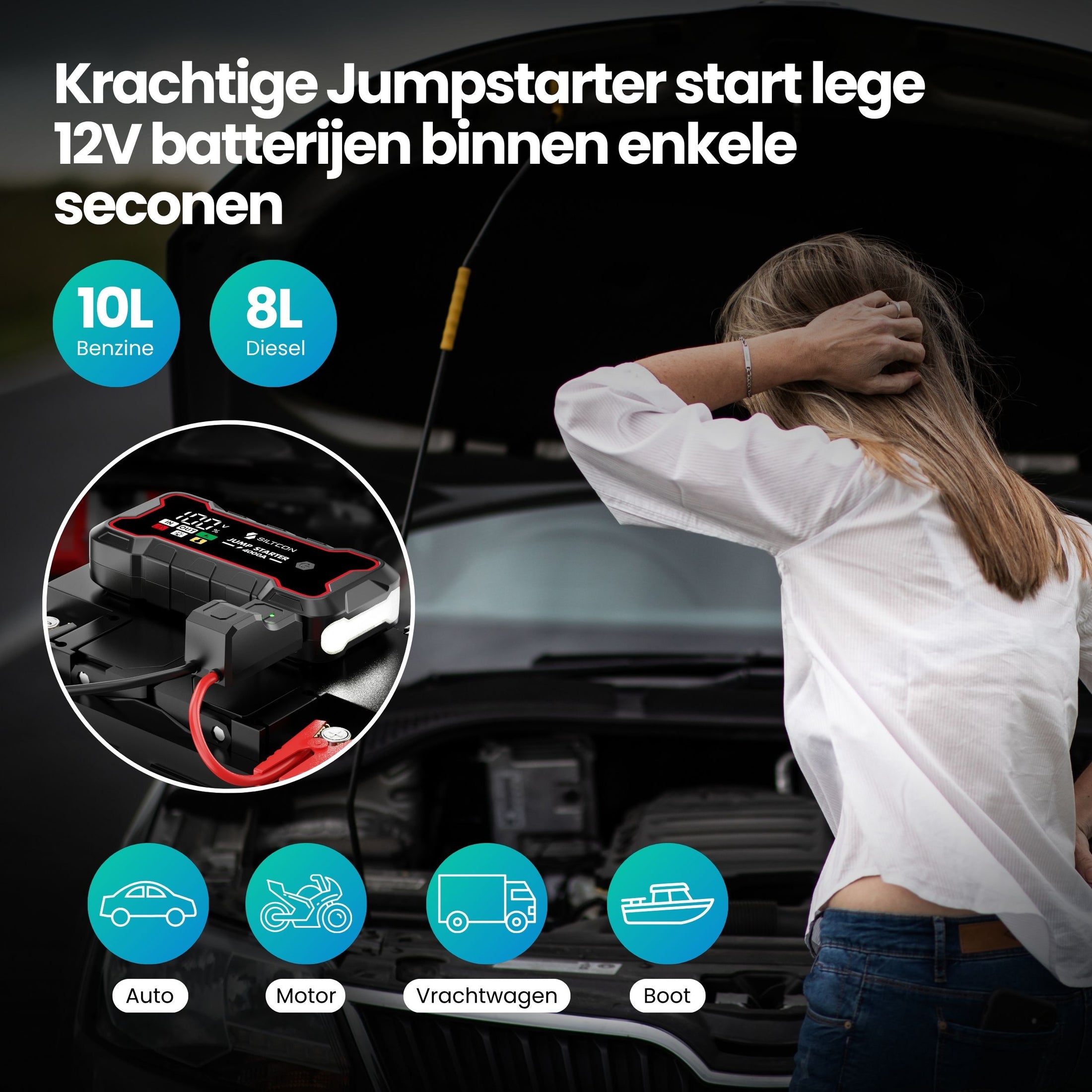Siltcon Jumpstarter Auto – 4000A Starthulp & Powerbank