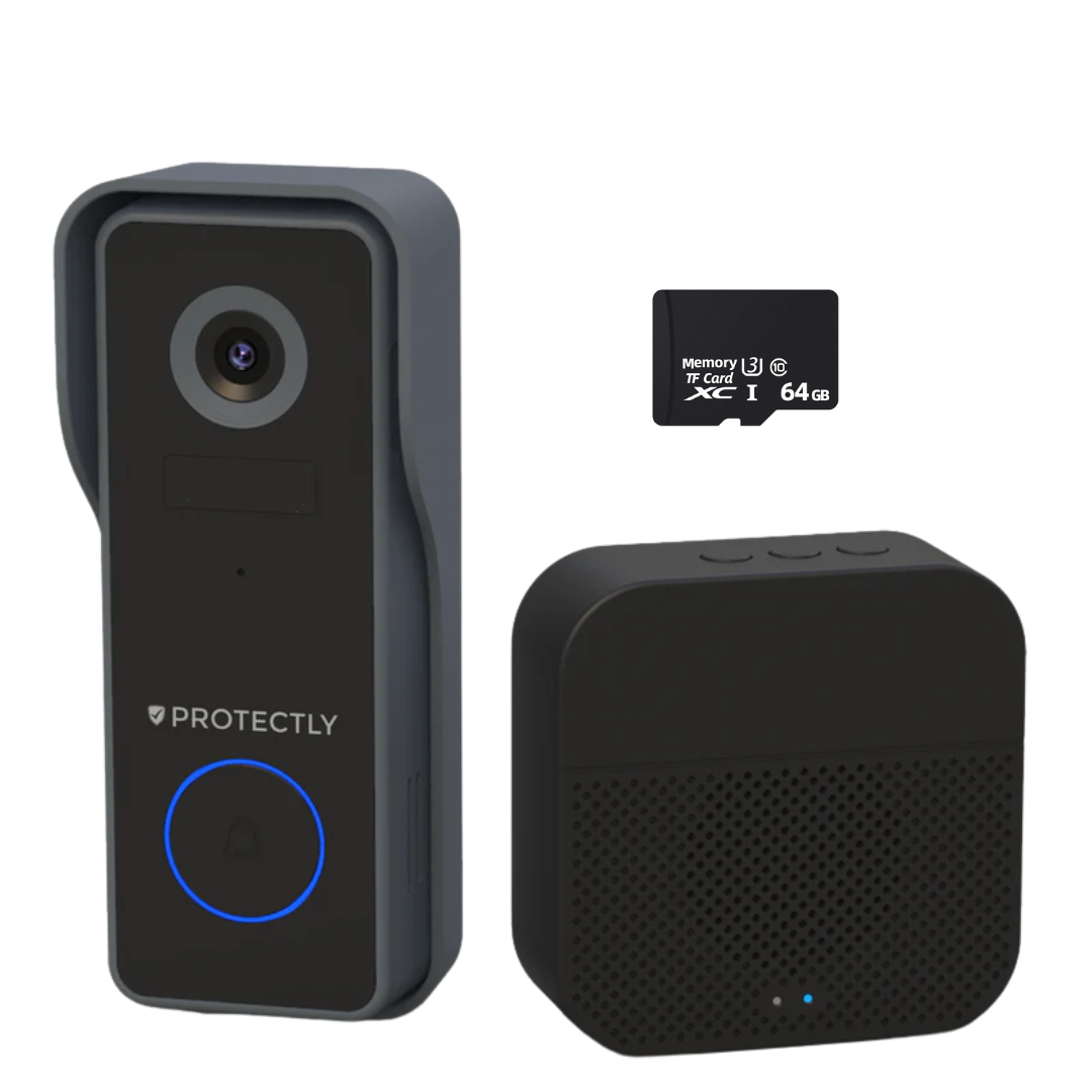 Protectly 2K Video Deurbel - Draadloos, Nachtzicht, 64GB SD